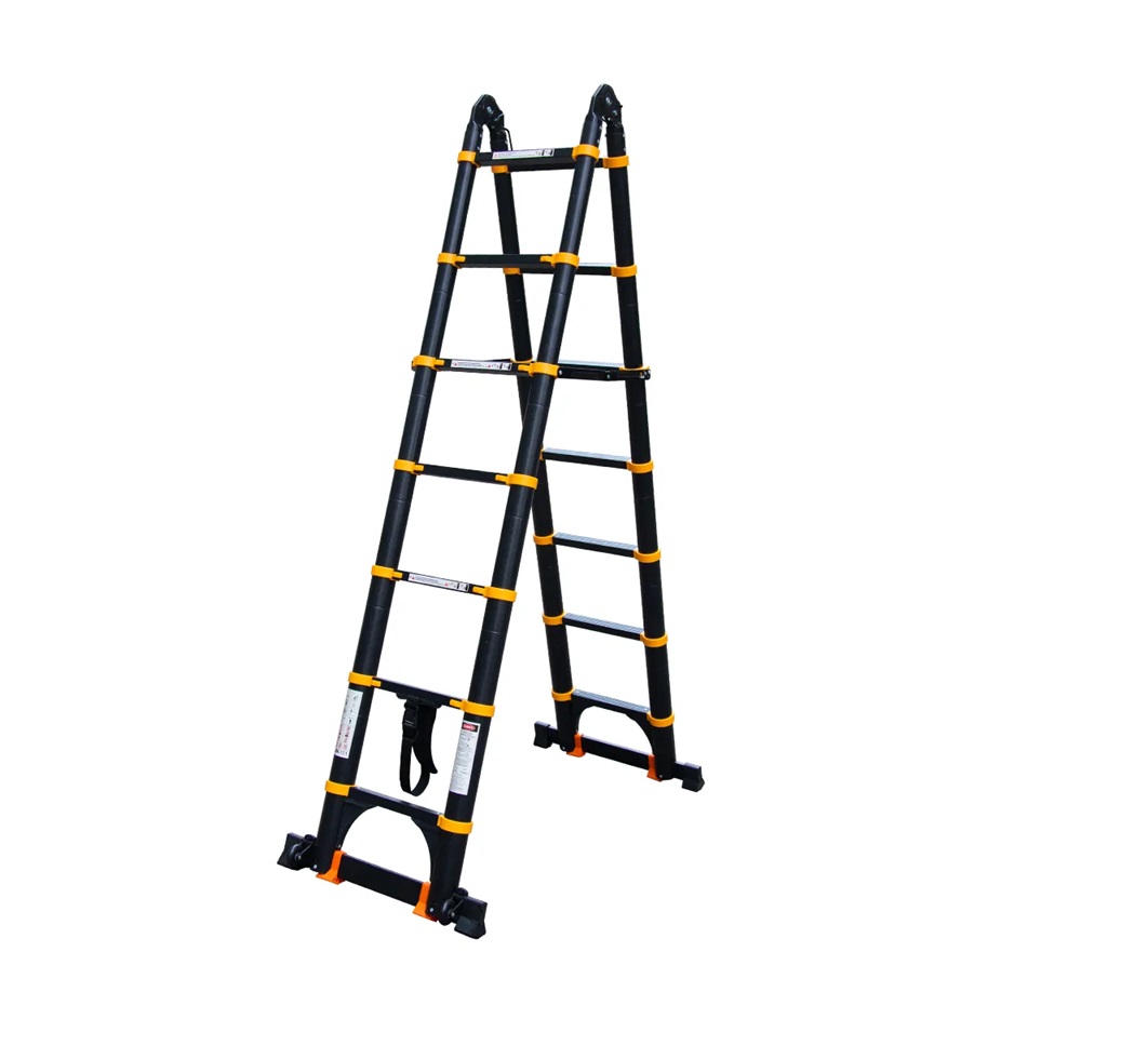 Escalera de aluminio telescópica tipo multiuso 4,4mts color negroamarilla